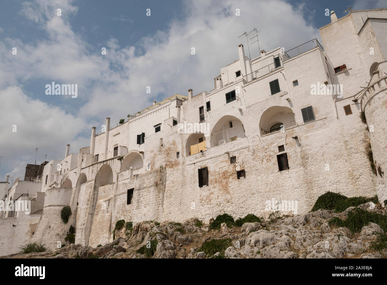The town walls around the old hilltop Town of Ostuni, known as the ...