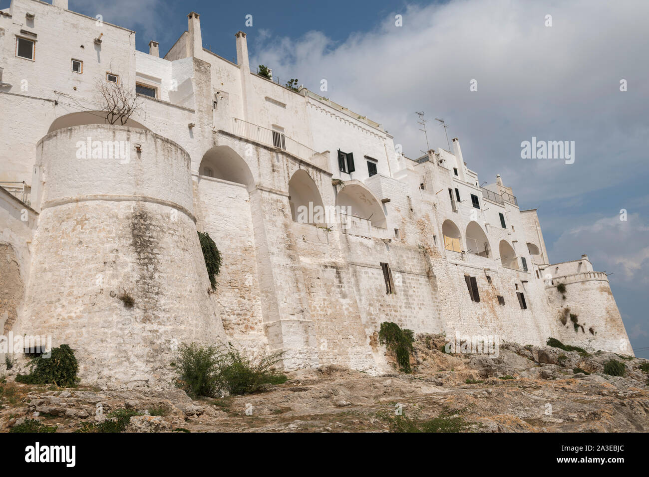 The town walls around the old hilltop Town of Ostuni, known as the ...