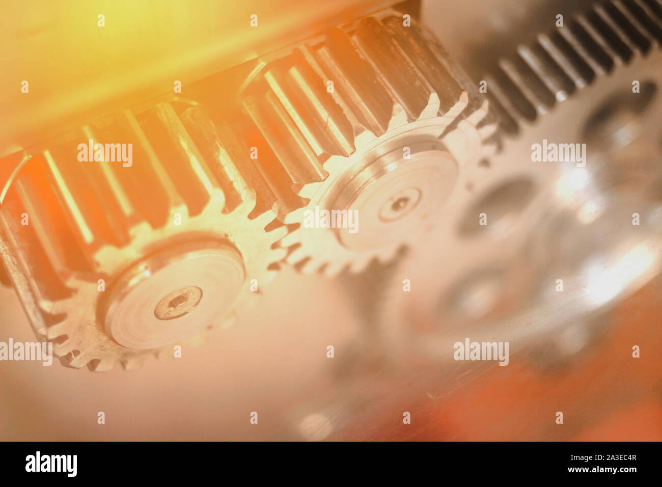 Parts of gear system , Close up of mechanical heavy steel metal wheel ...