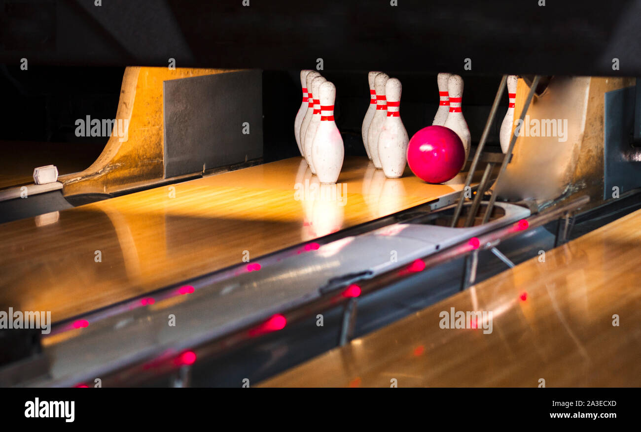 Close up of alley at bowling club. pin bowling alley background ...