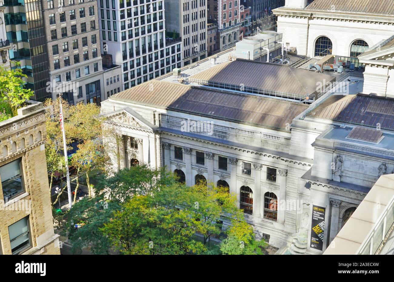 NEW YORK CITY, NY -4 OCT 2019- View of the landmark New York Public ...