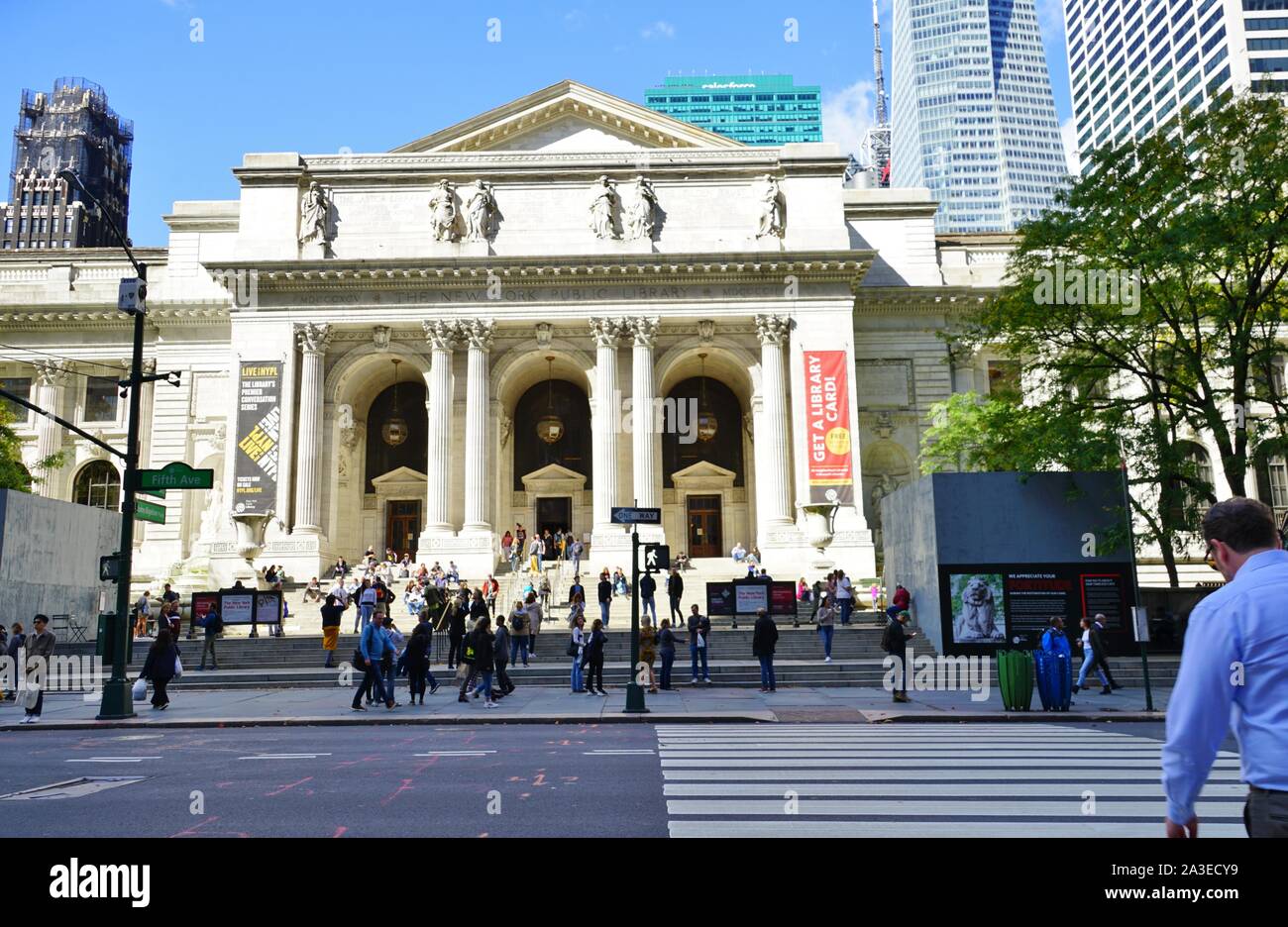 NEW YORK CITY, NY -4 OCT 2019- View of the landmark New York Public ...