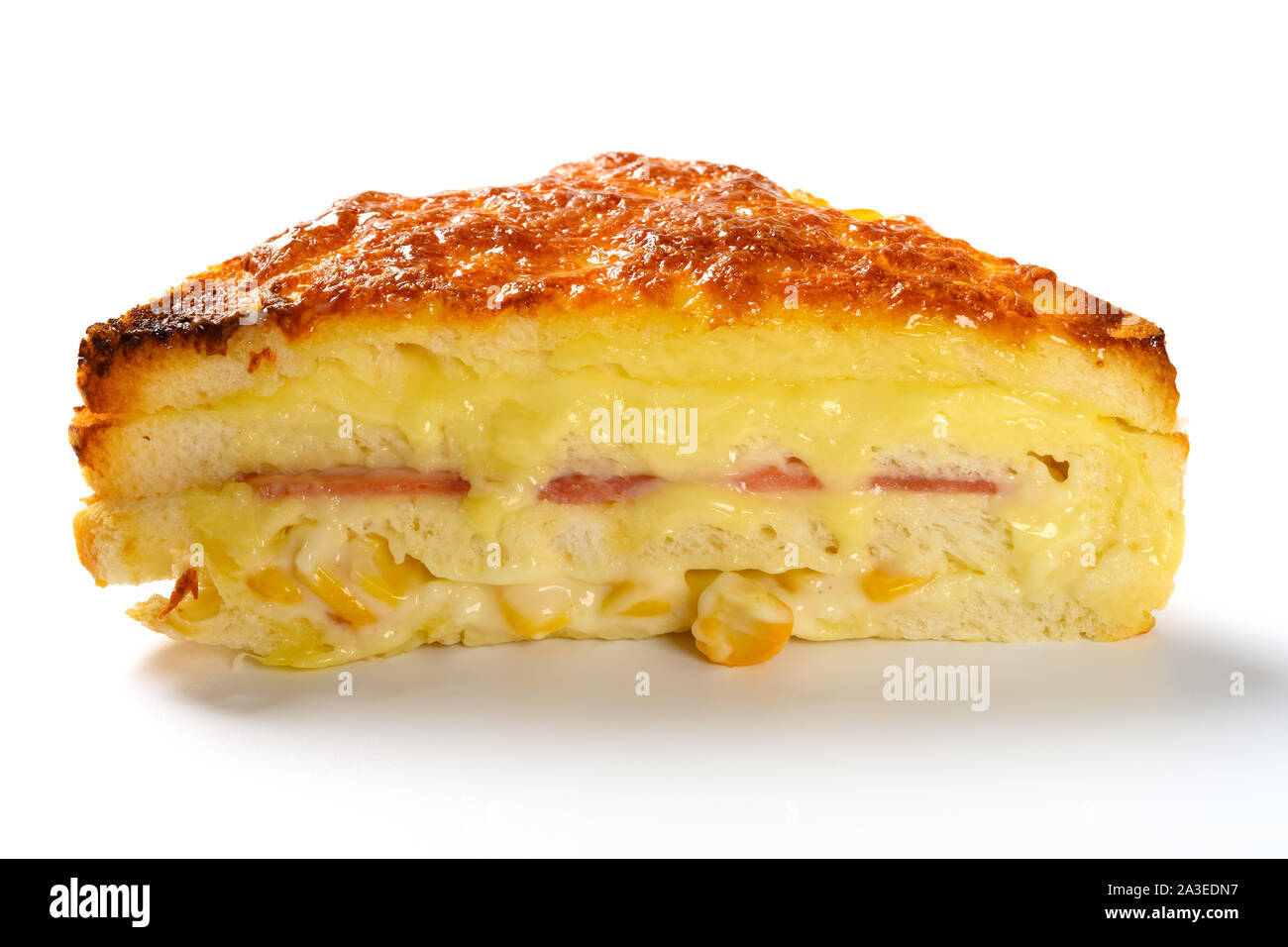 side view sandwich with BBQ pork and maize on white background Stock ...