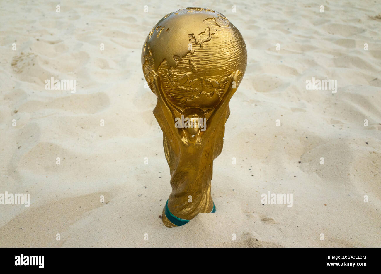 May 30, 2019. Doha, Qatar. FIFA World Cup trophy on sand. FIFA World ...