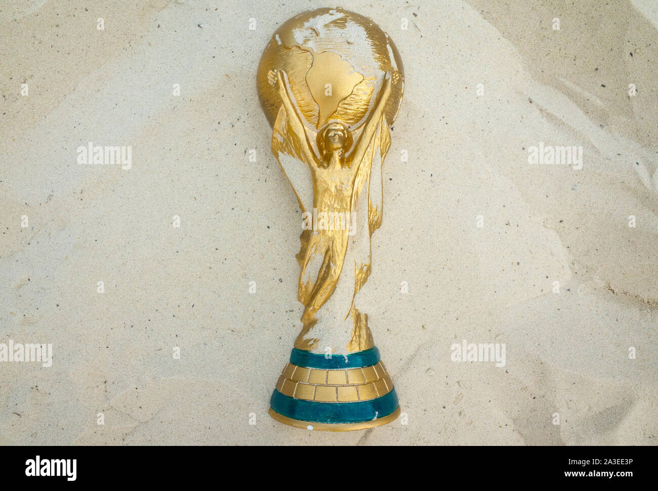 May 30, 2019. Doha, Qatar. FIFA World Cup trophy on sand. FIFA World ...