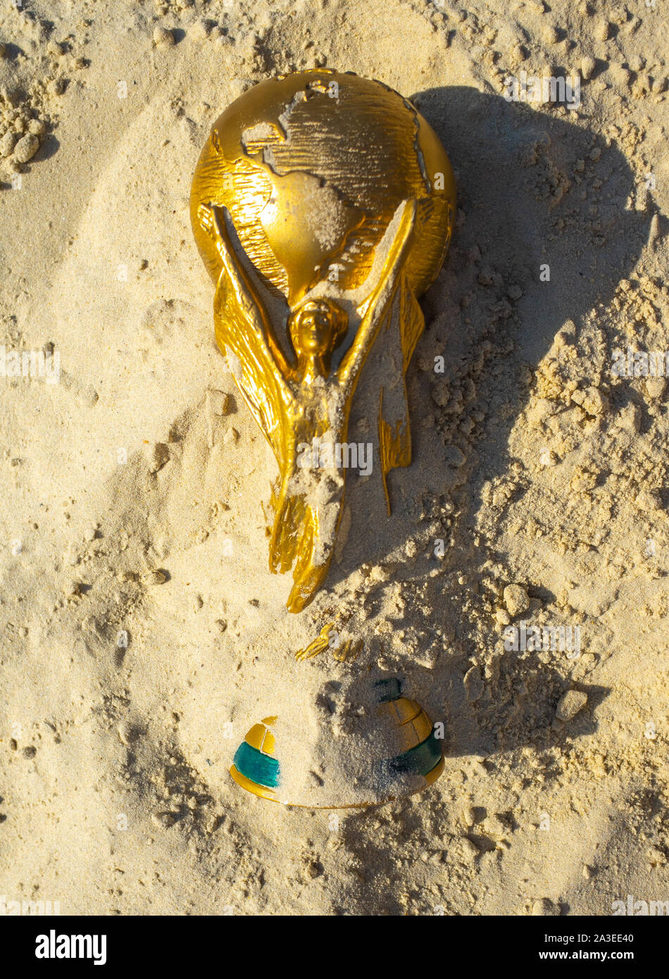 May 30, 2019. Doha, Qatar. FIFA World Cup trophy on sand. FIFA World ...