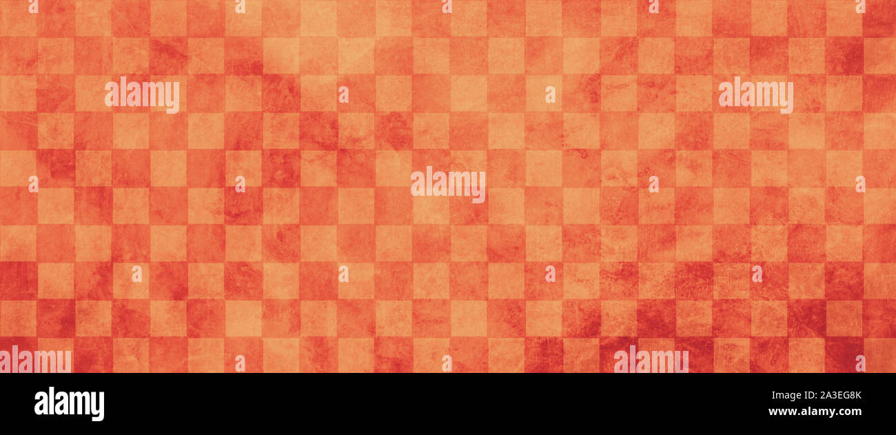 Peach orange and red checked tile background in warm autumn colors, old ...