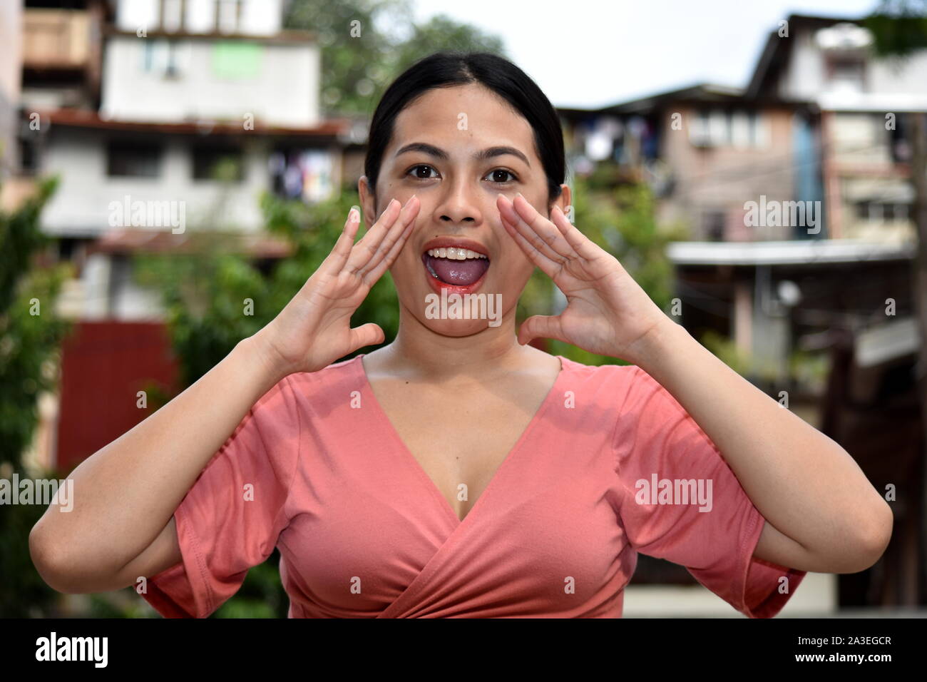 A Young Filipina Female Talking Stock Photo - Alamy