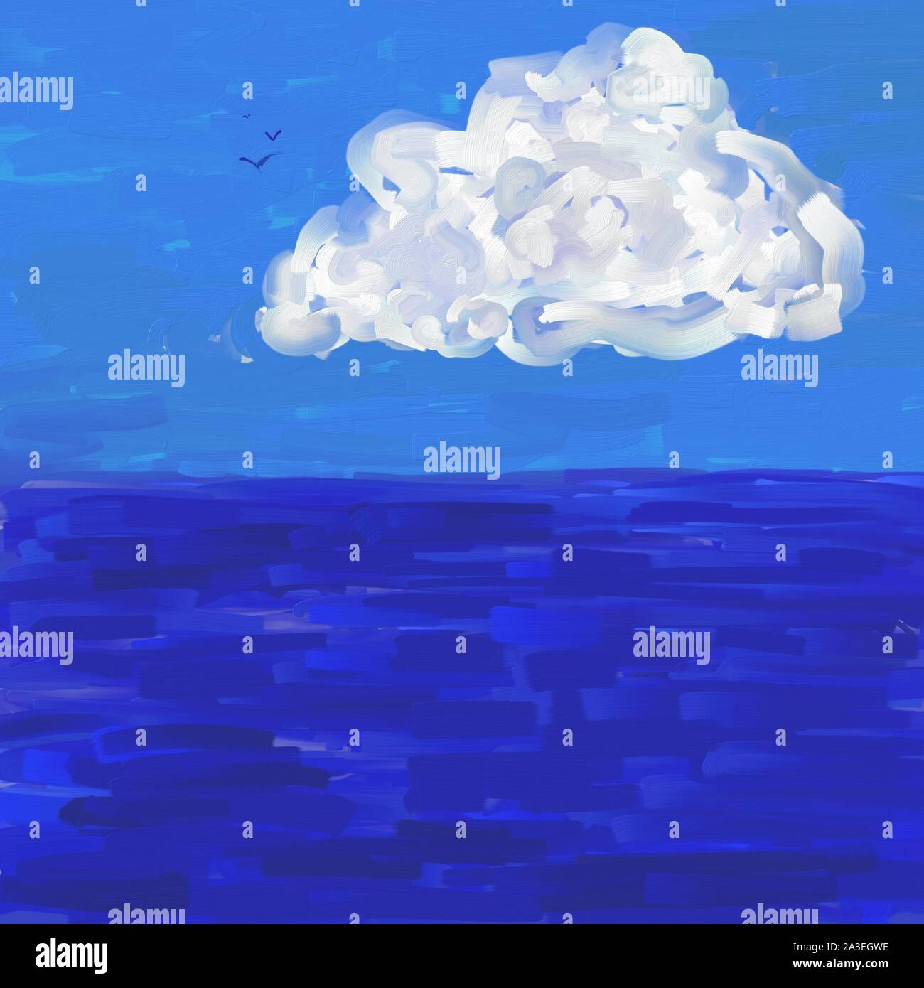 Blue sea and sky. Hand drawn digital illustration Stock Photo - Alamy