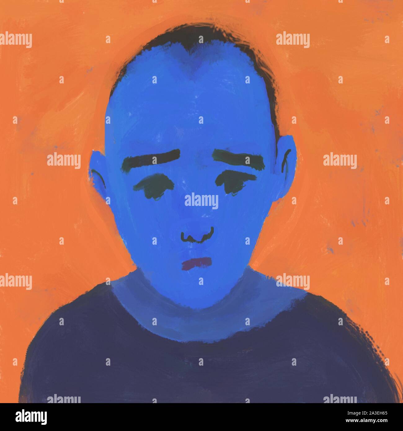 sad man portrait. Hand drawn digital illustration Stock Photo - Alamy