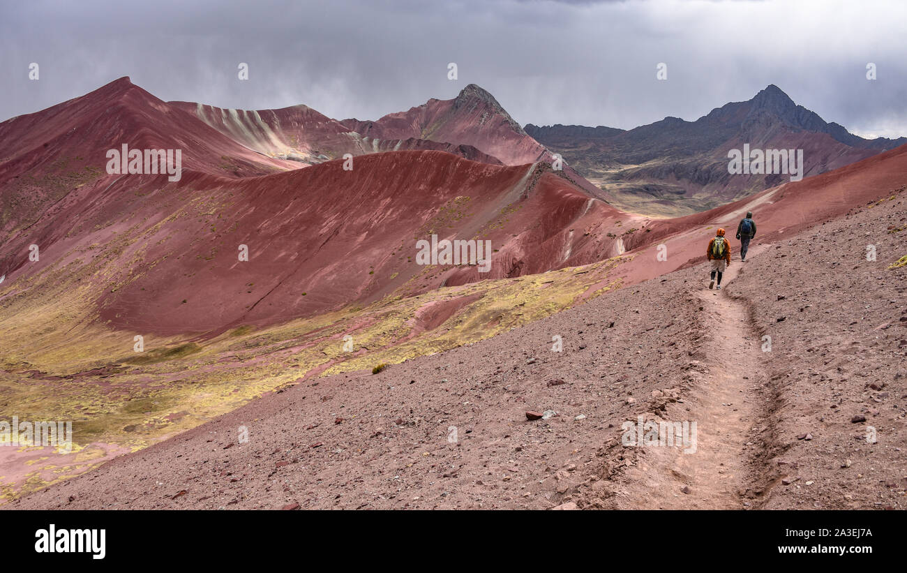 Colourful rock formations in the mineral-rich mountains of Red Valley ...