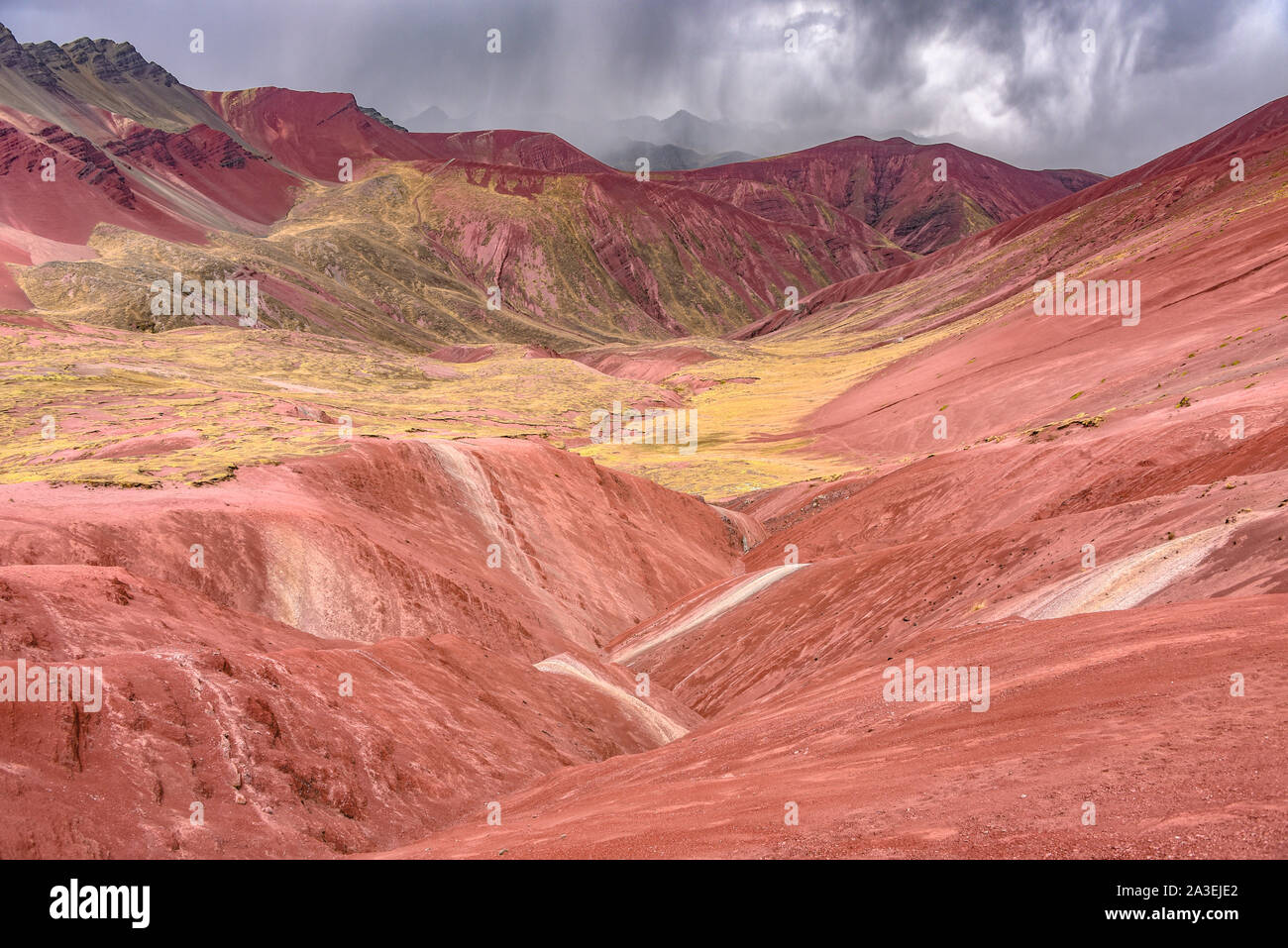 Colourful rock formations in the mineral-rich mountains of Red Valley ...