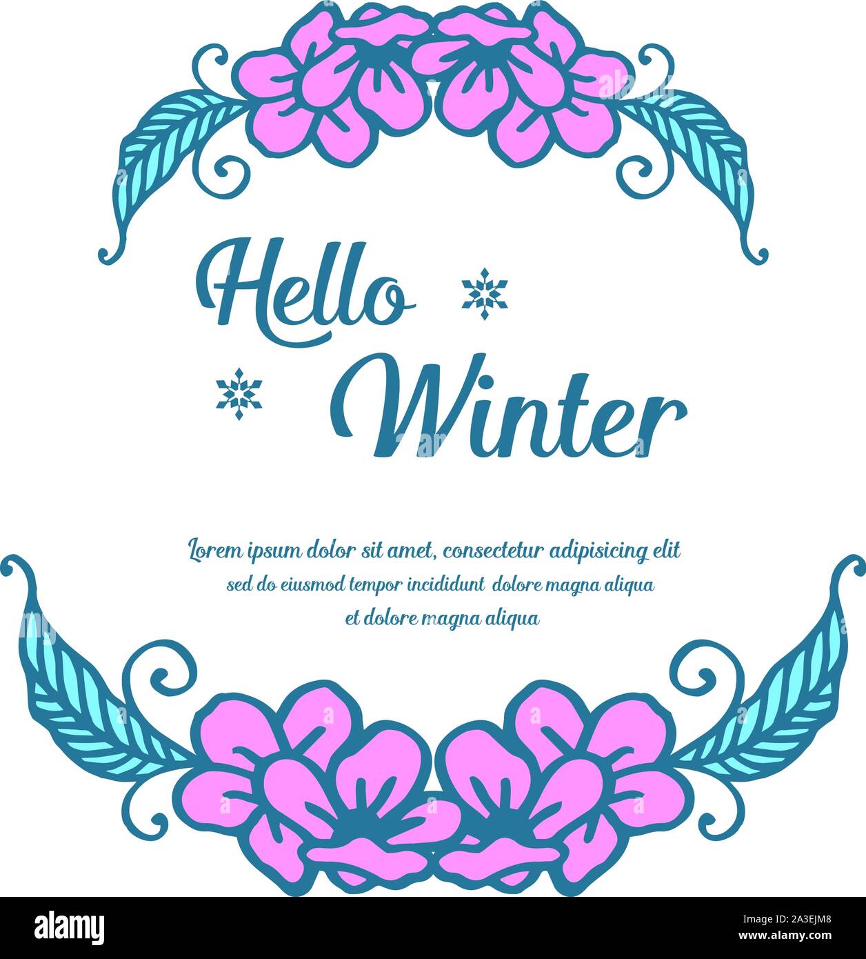 Lettering hello winter, with abstract leaf flower frame. Vector Stock ...