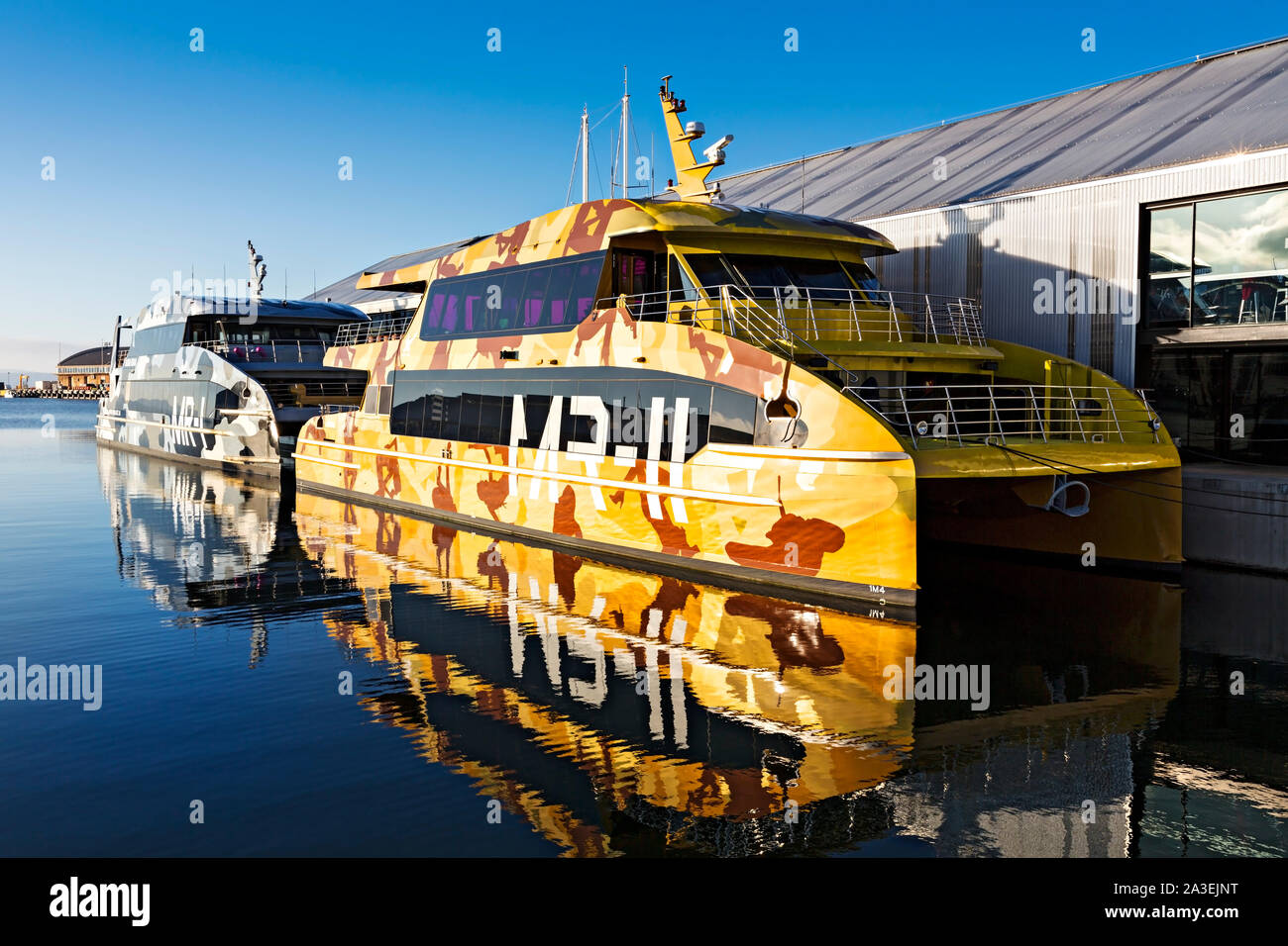 Hobart Australia / The Mona Roma fast ferries moored alongside the ...