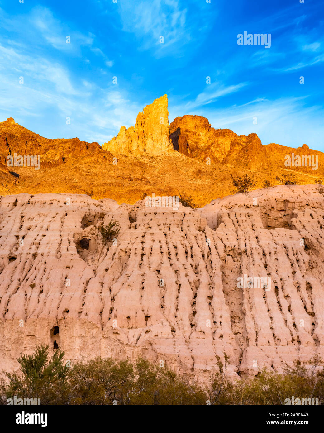 Dramatic vertical view of the mountains that surround Oatman, Arizona ...