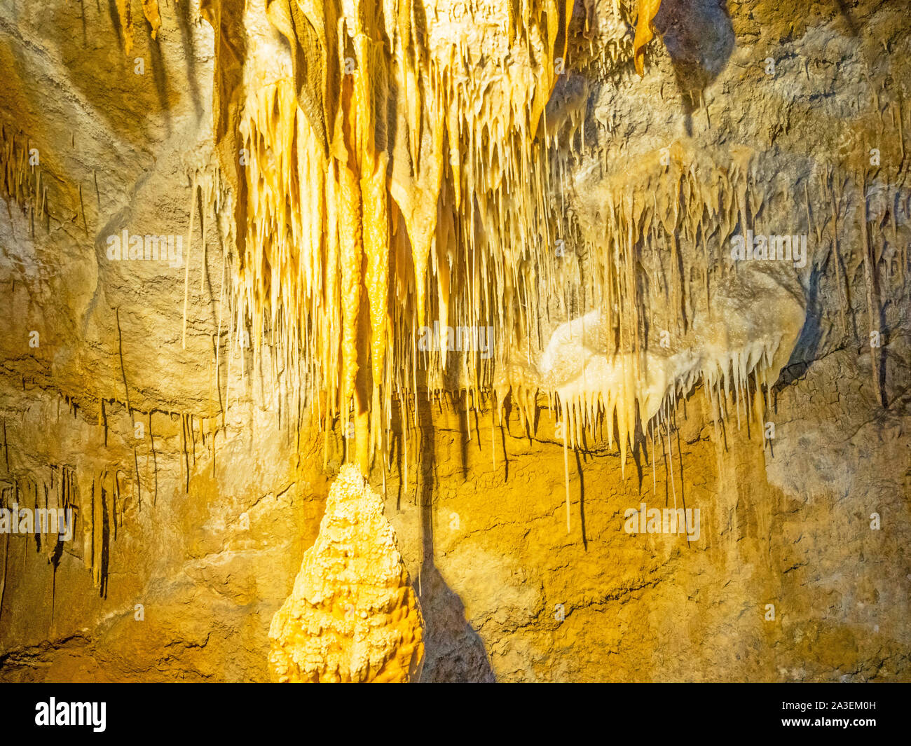 TASMANIA, AUSTRALIA - FEBRUARY 24, 2019: Detail of stalactites in ...