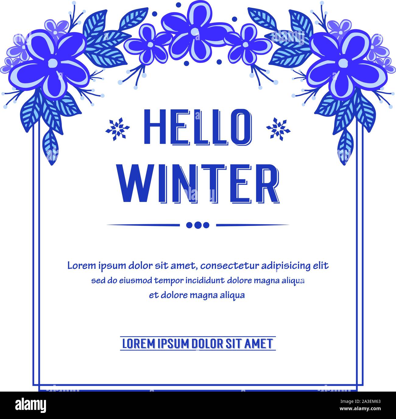 Greeting card of hello winter, with decoration of cute purple flower ...