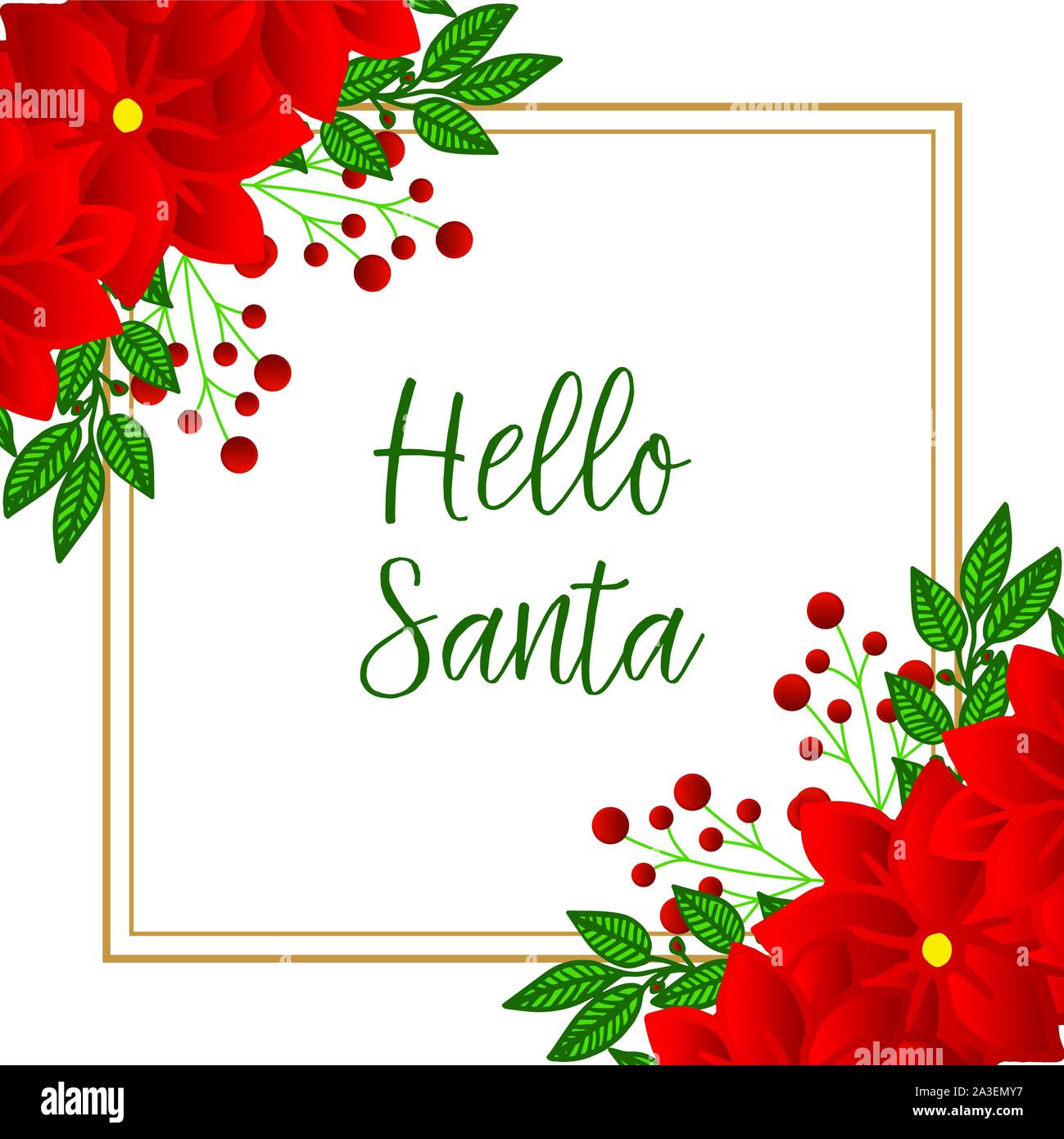 Poster hello santa, with design element of red flower frame. Vector ...