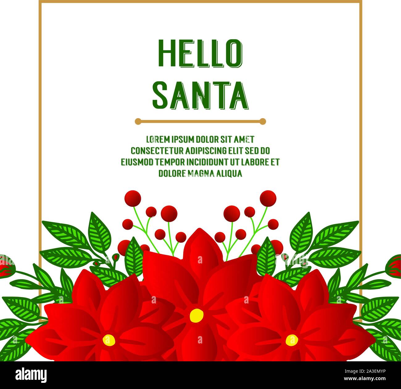 Poster hello santa, with design element of red flower frame. Vector ...