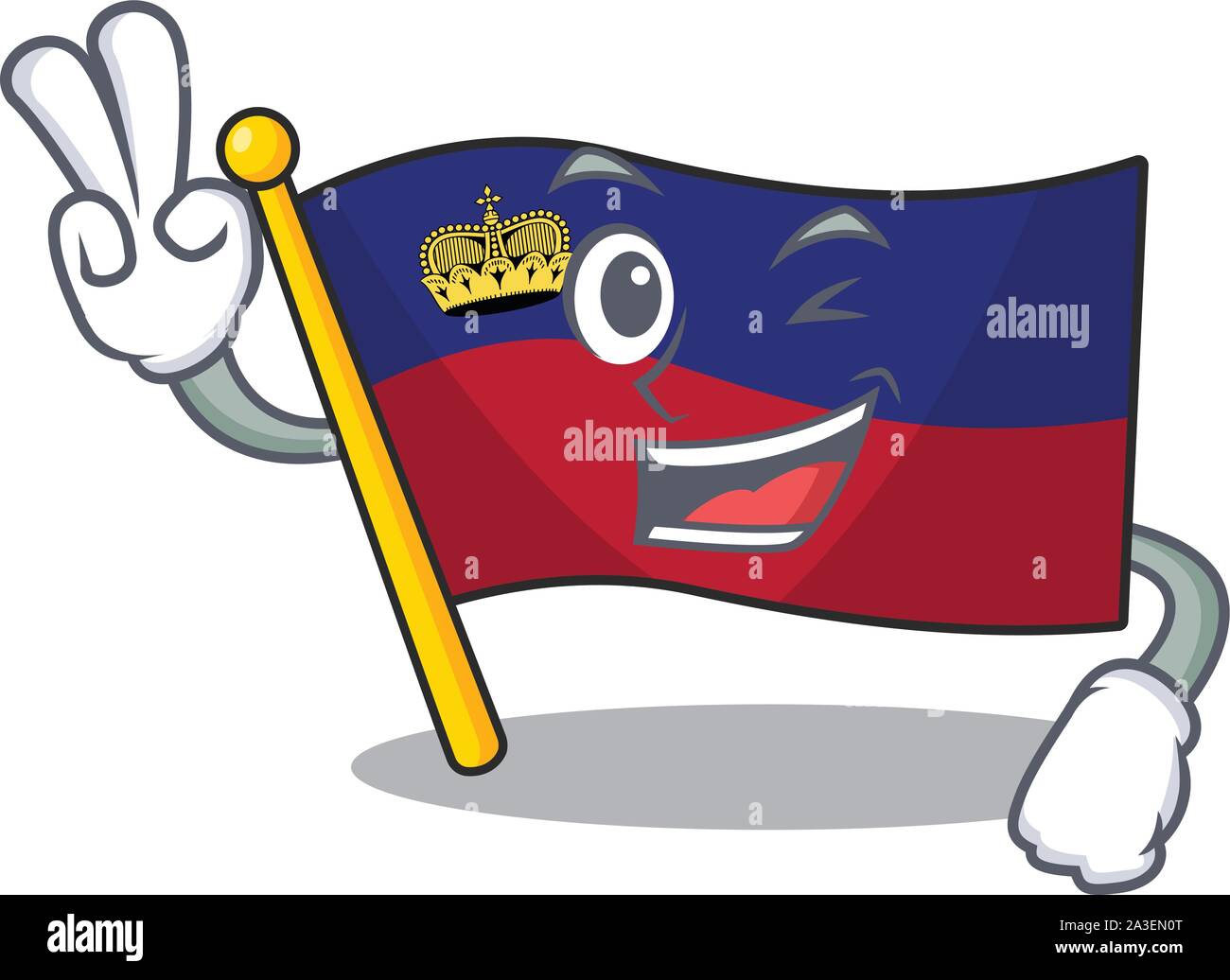Two finger flag liechtenstein hoisted above cartoon pole Stock Vector ...