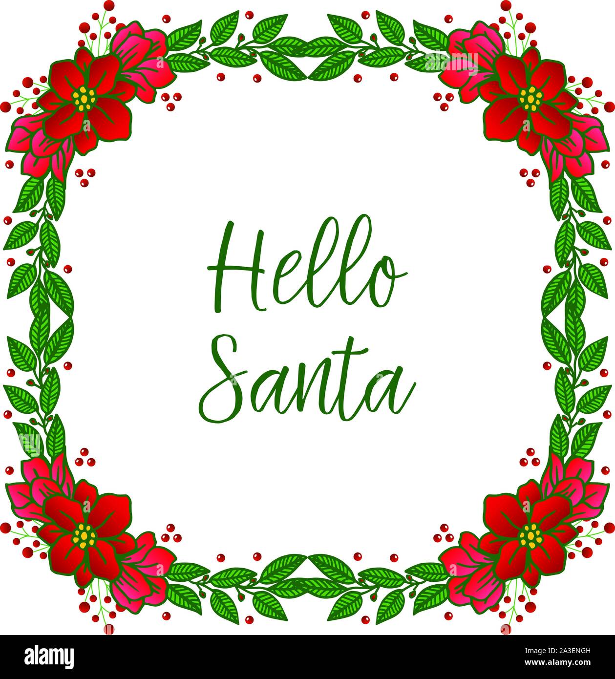 Drawing of red flower frame, for various poster hello santa. Vector ...