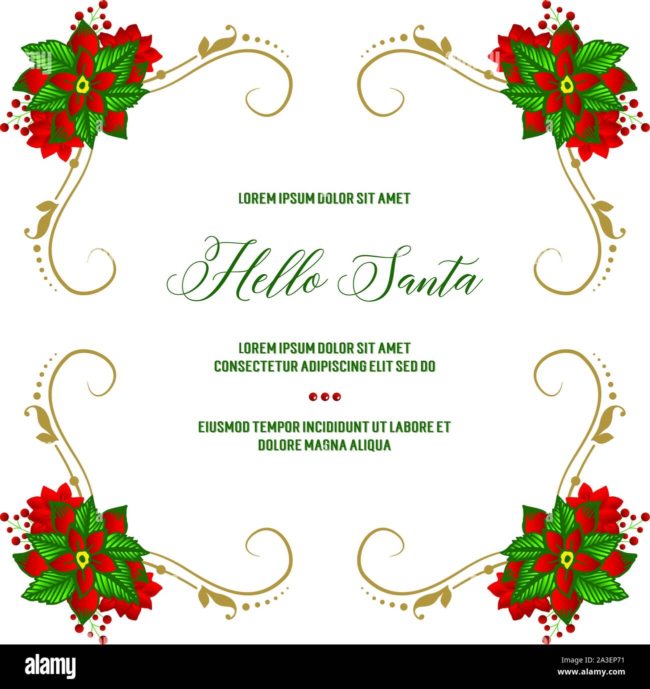 Simple lettering hello santa with various shape red flower frame ...