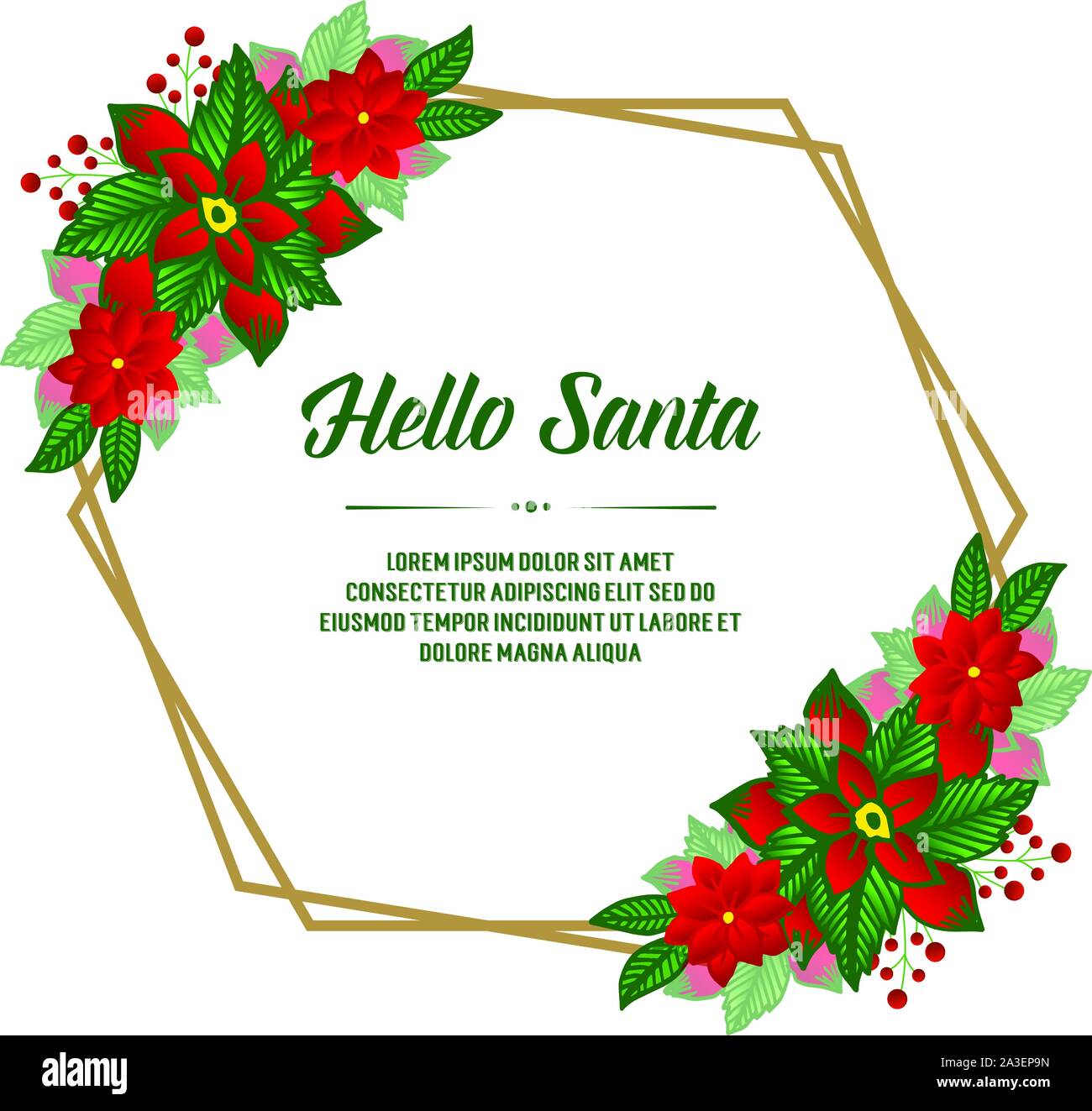 Simple lettering hello santa with various shape red flower frame ...