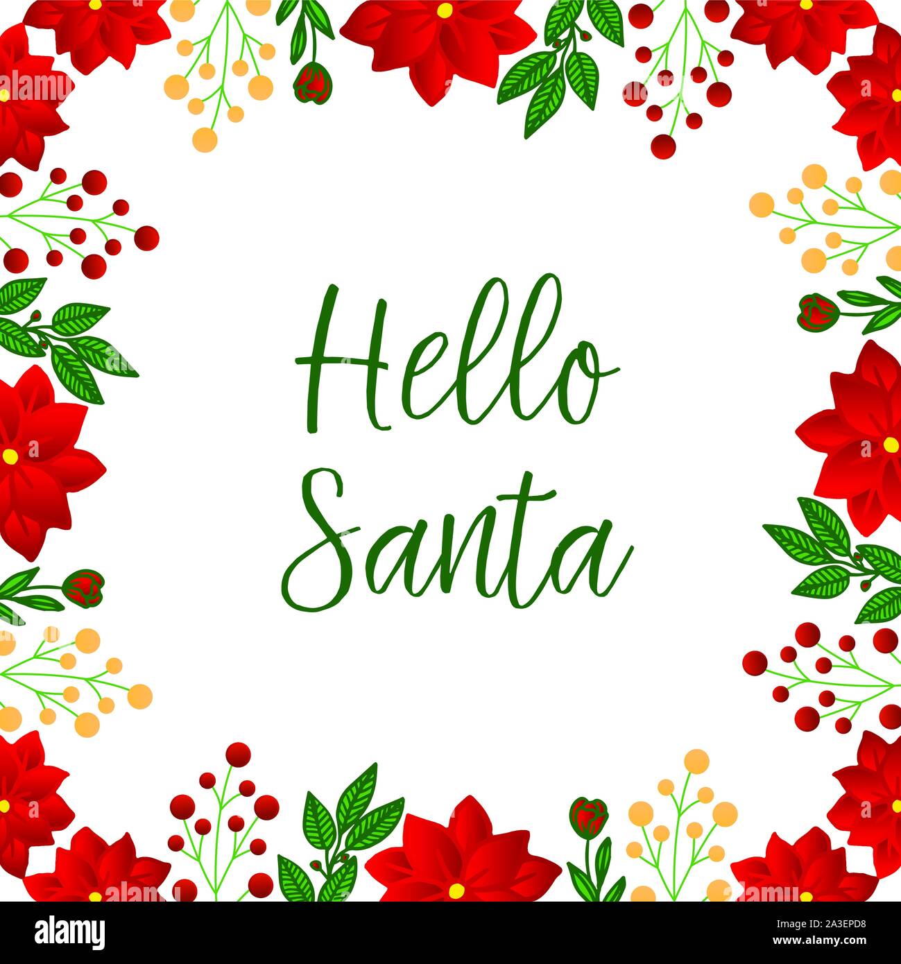 Calligraphy card hello santa, with wallpaper of leaf flower frame ...