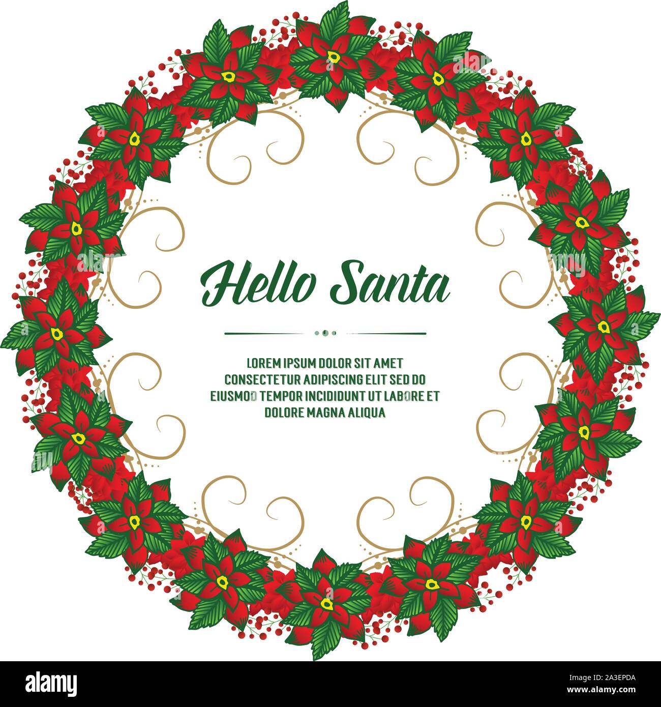 Calligraphy card hello santa, with wallpaper of leaf flower frame ...