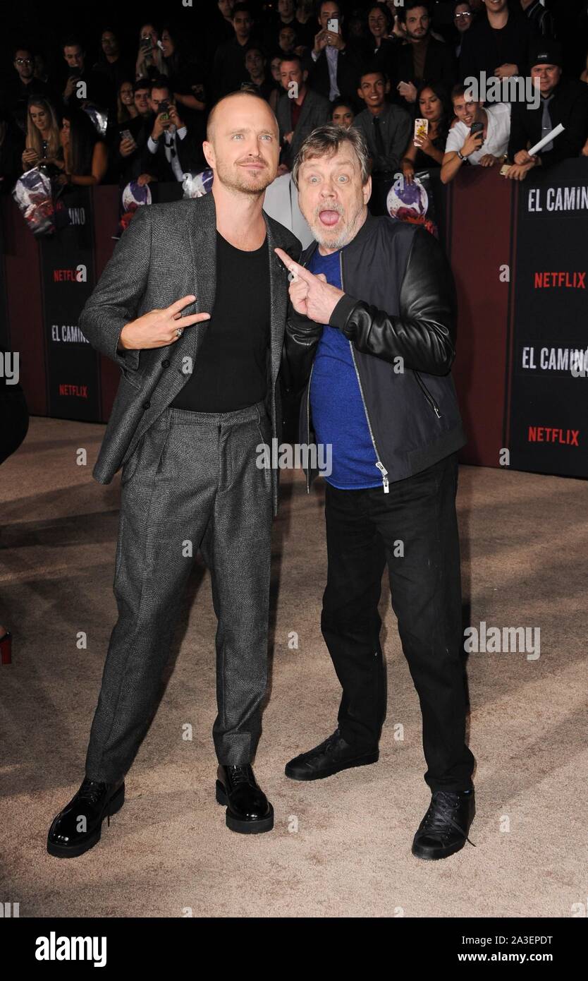 Los Angeles, CA. 7th Oct, 2019. Aaron Paul, Mark Hamill at arrivals for ...