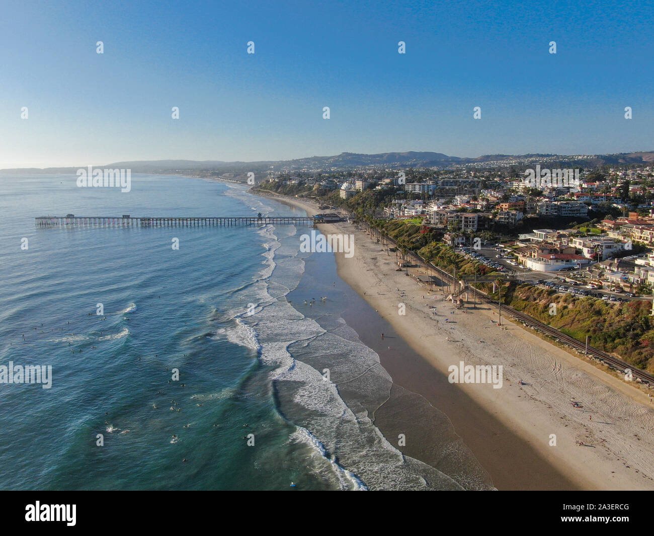 Aerial view of San Clemente coastline town and beach, Orange County ...