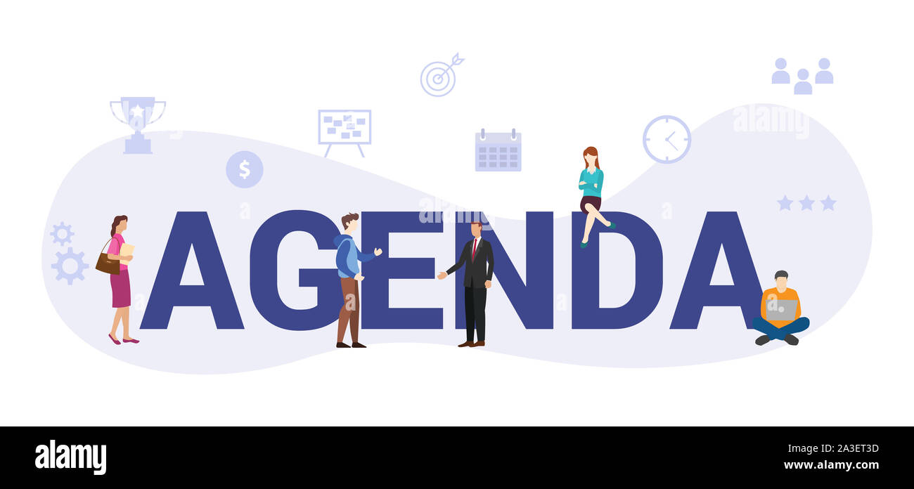 business agenda concept with big word or text and team people with ...