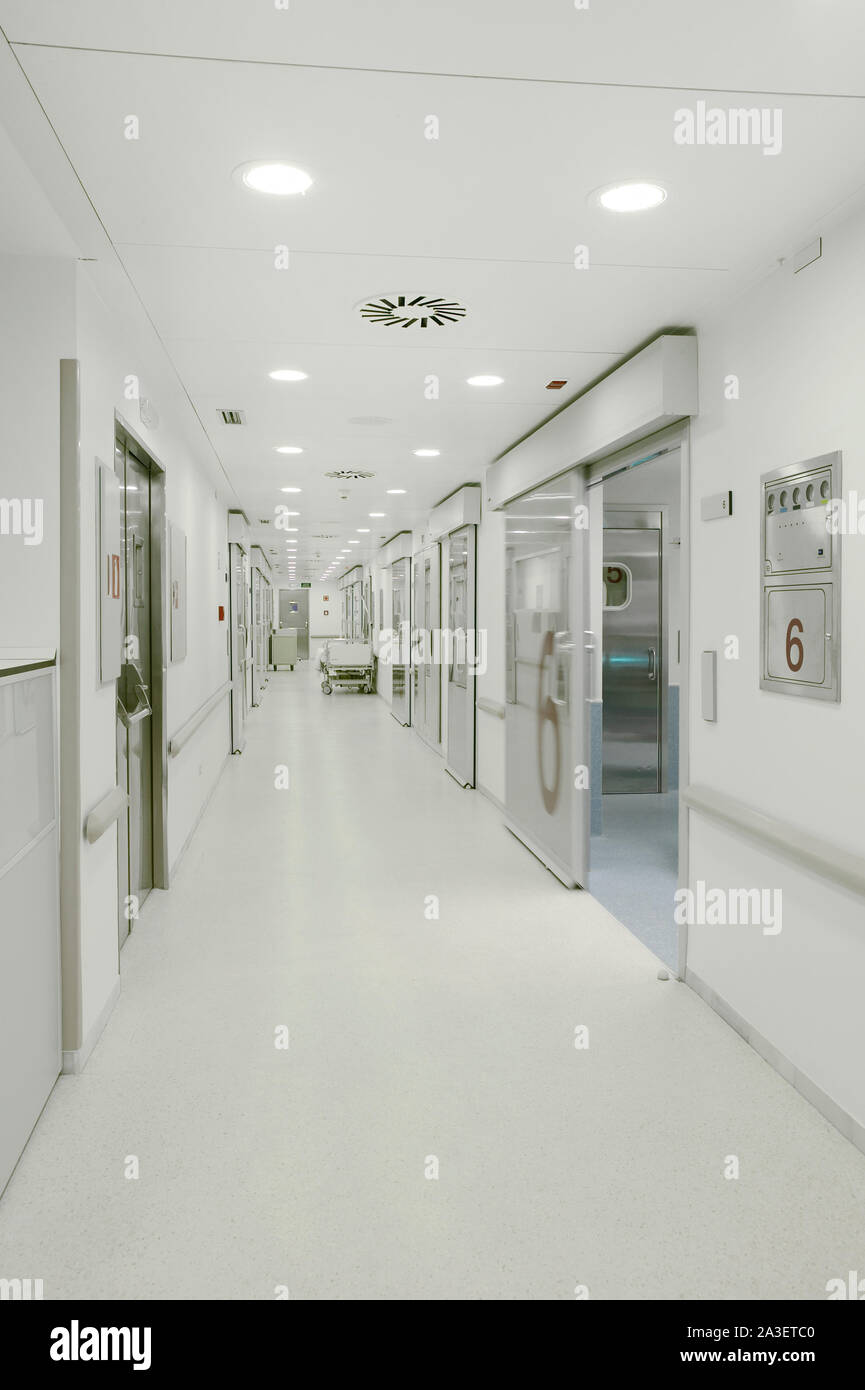 Hospital operating room corridor. Health center medical treatment ...