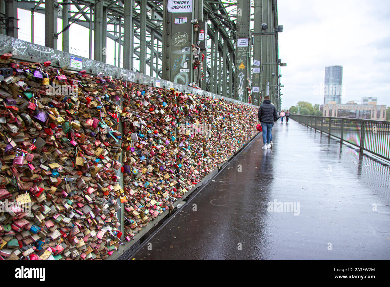 COLOGNE, GERMANY - 10.2019: Thousands of love locks which sweethearts ...