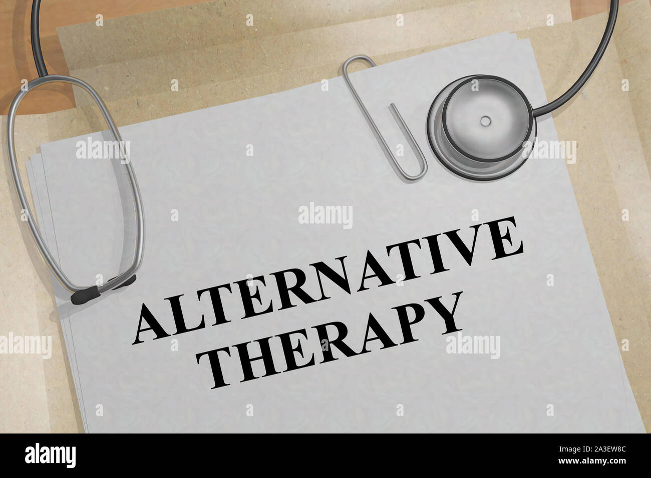 3D illustration of ALTERNATIVE THERAPY title on a medical document ...