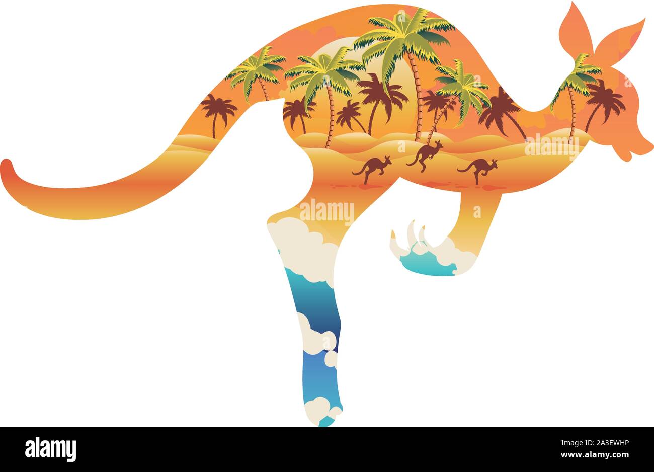 Abstract landscape design with cute kangaroo illustration Stock Vector ...