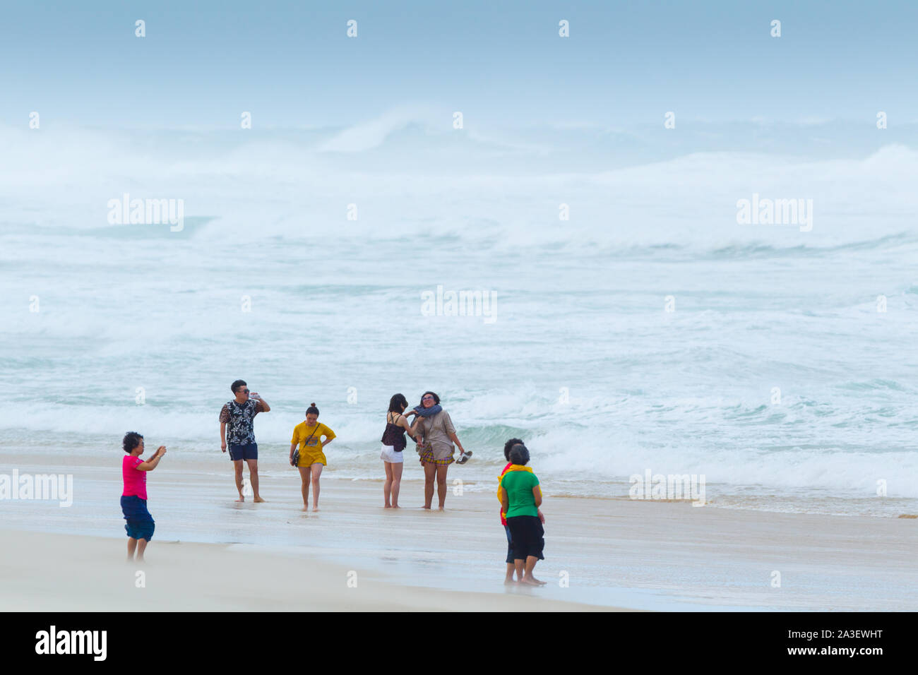 The normally-crowded and popular Surfers Paradise beach in Queensland ...