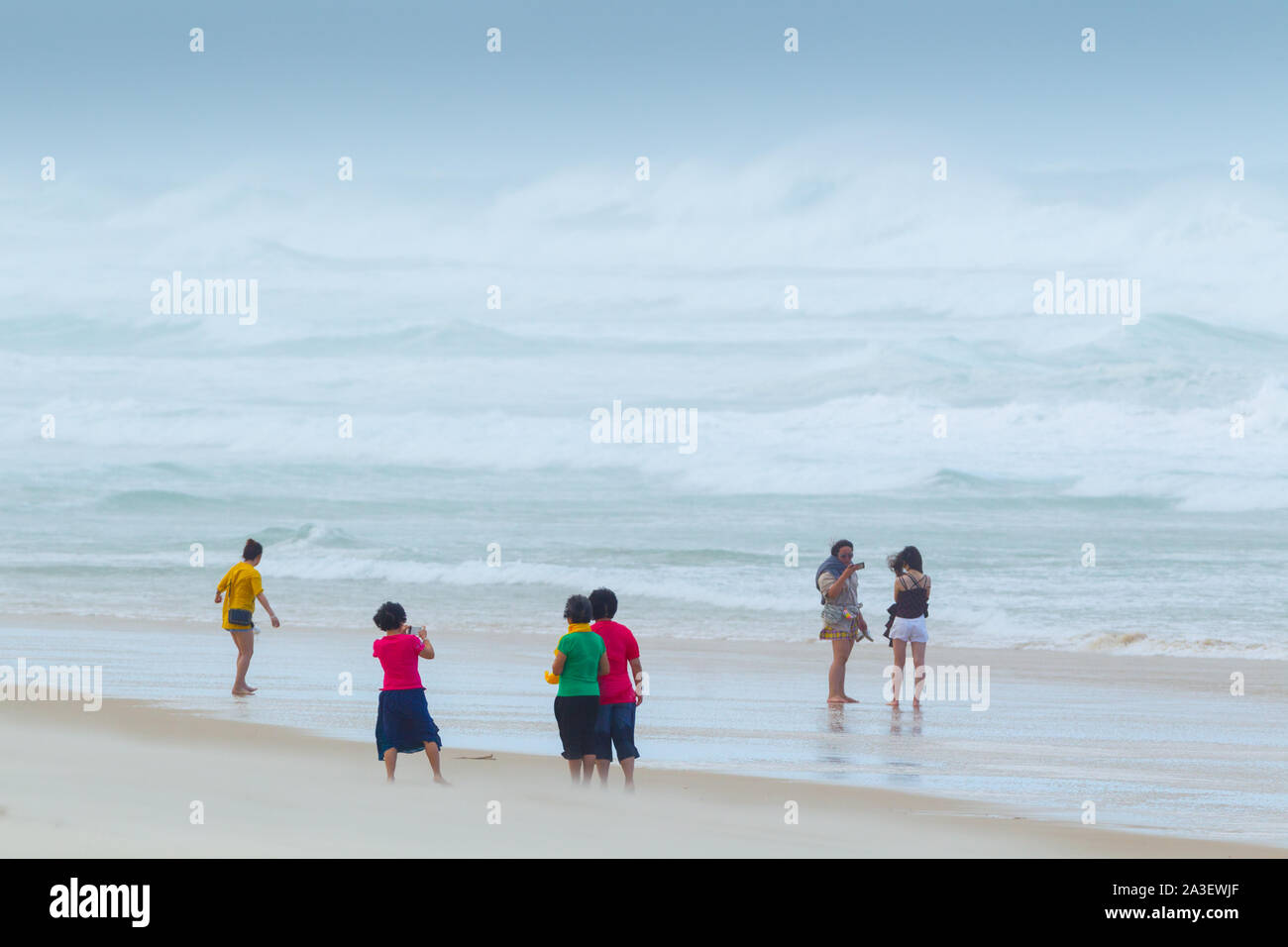 The normally-crowded and popular Surfers Paradise beach in Queensland ...
