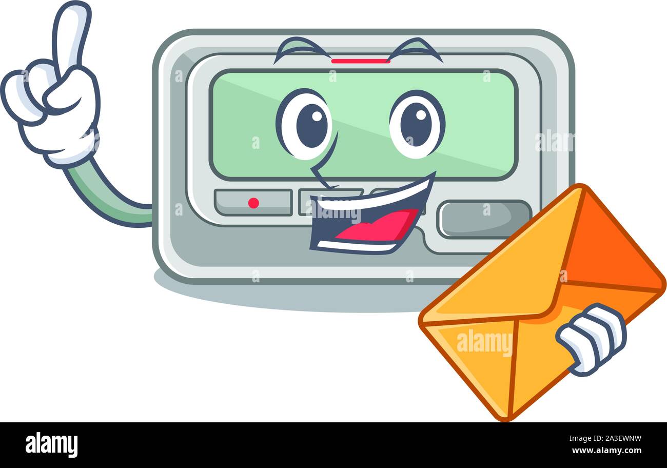 With envelope pager placed above cartoon wooden table Stock Vector ...