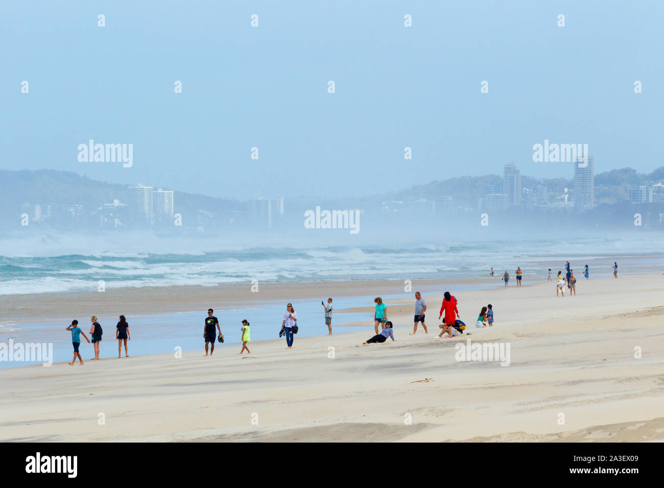 The normally-crowded and popular Surfers Paradise beach in Queensland ...