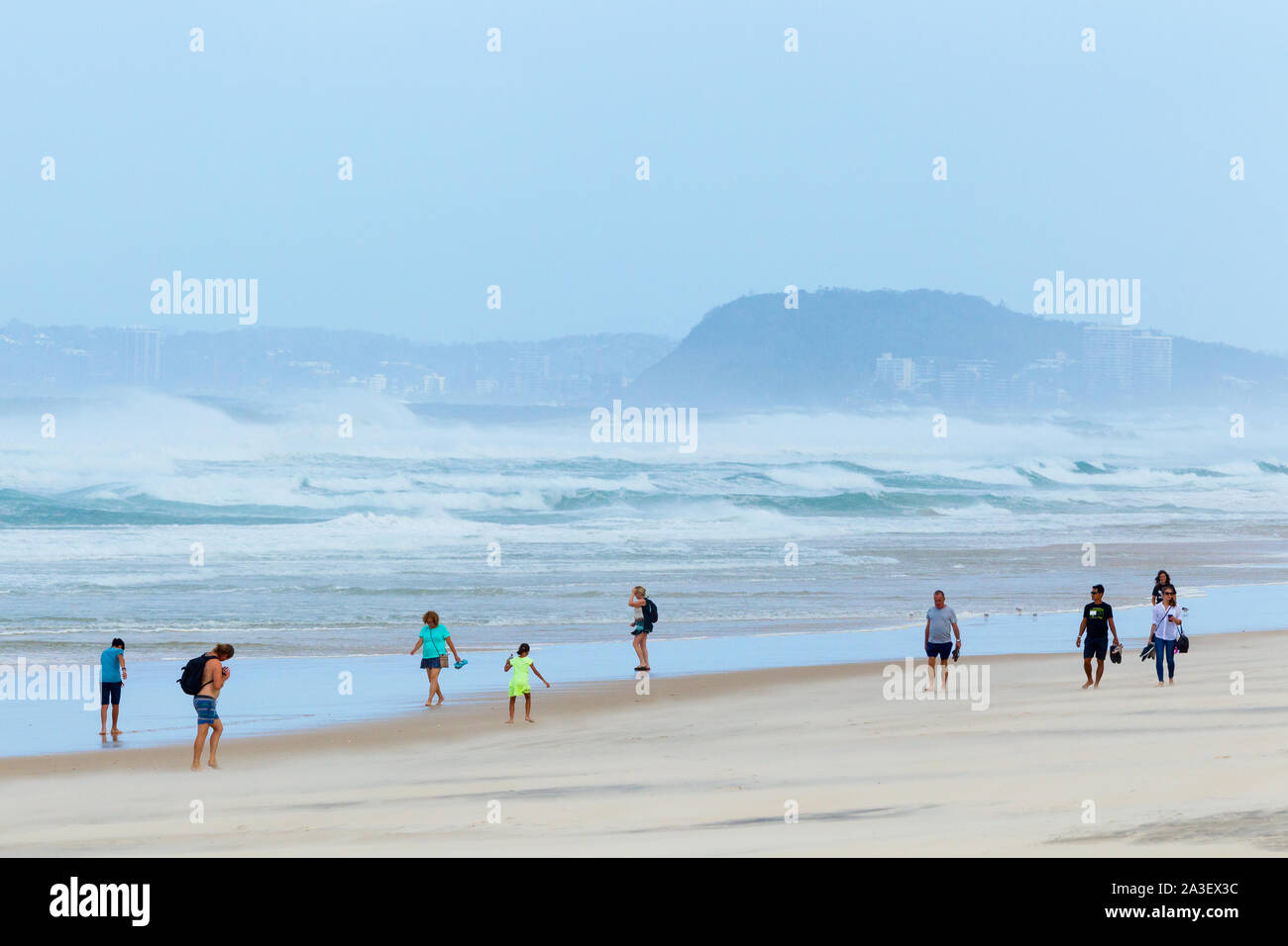 The normally-crowded and popular Surfers Paradise beach in Queensland ...