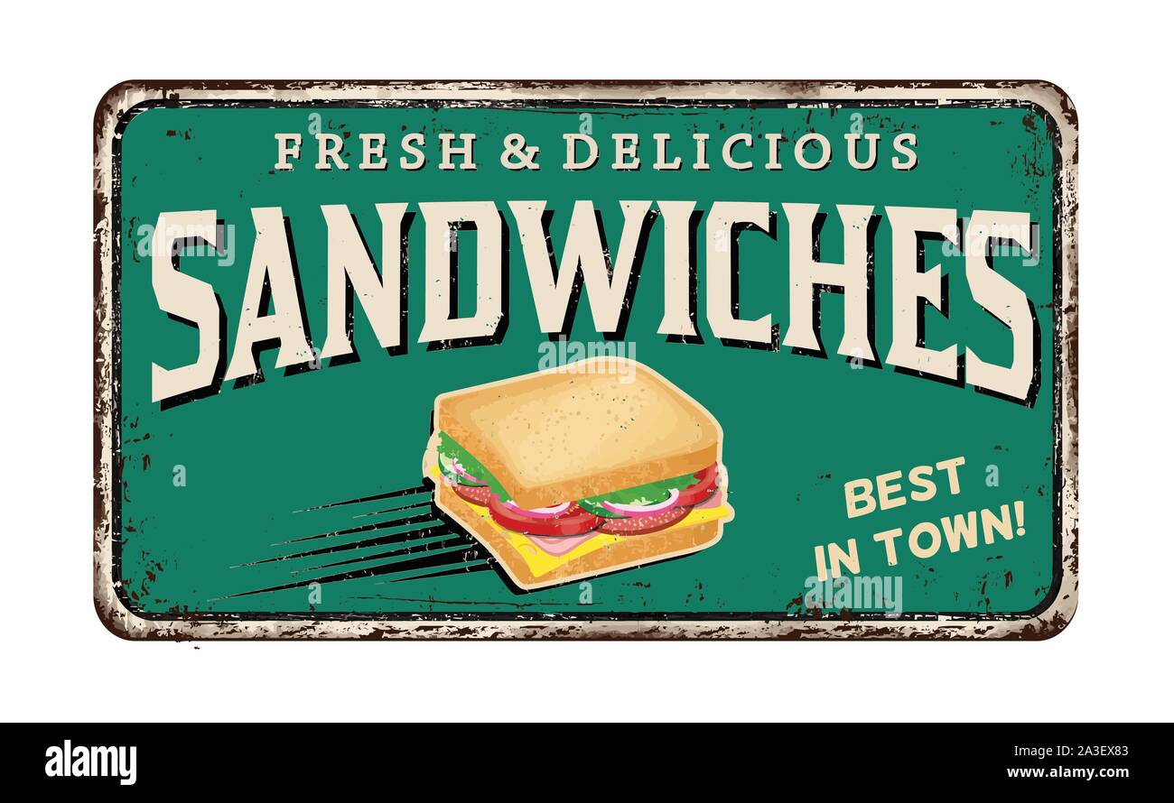 Sandwiches vintage rusty metal sign on a white background, vector ...