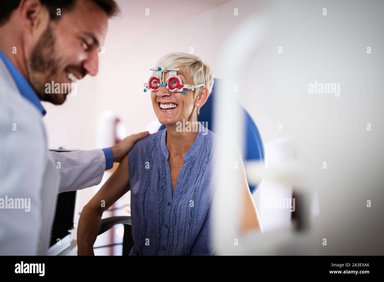 Ophthalmology concept. Patient eye vision examination in ...