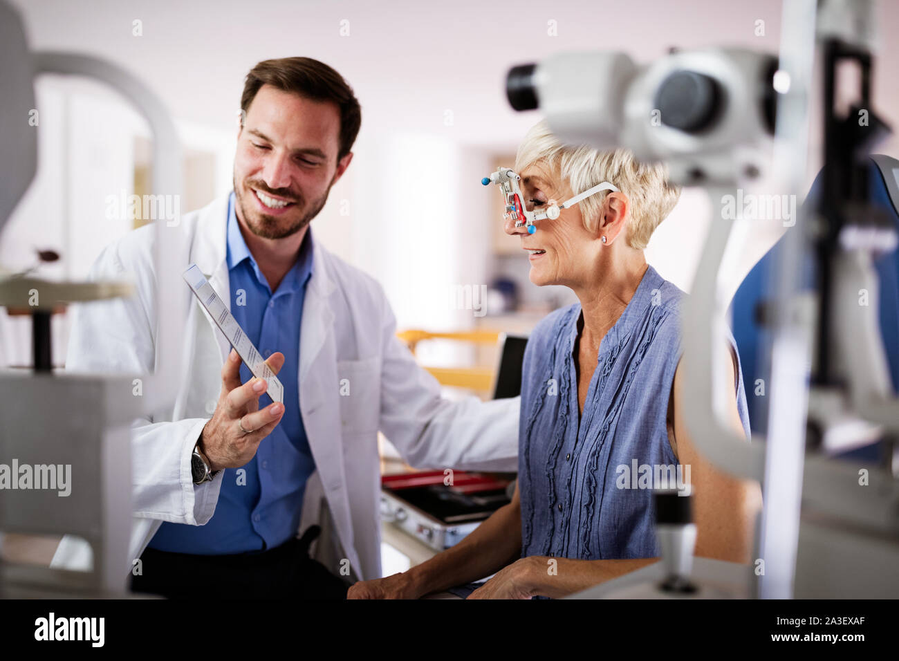 Ophthalmology concept. Patient eye vision examination in ...