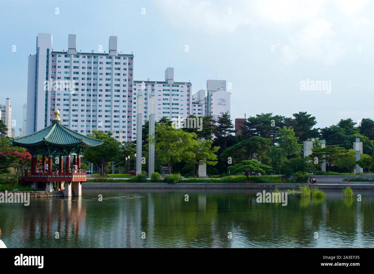 Pagoda with pond in summer in Seoul, South Korea Stock Photo - Alamy
