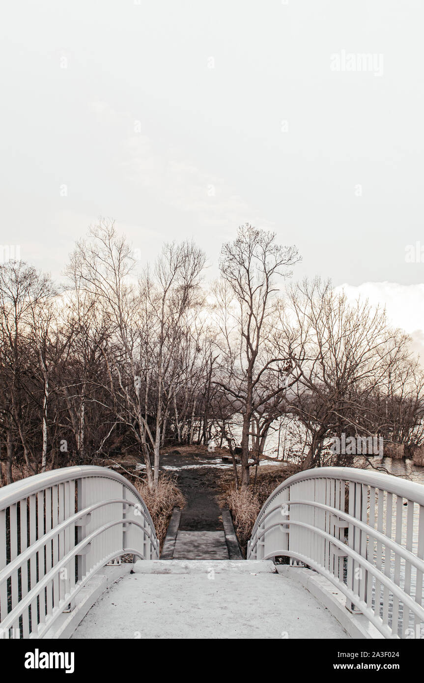 Onuma Koen Quasi -National park nature trail bridge in peaceful cold ...