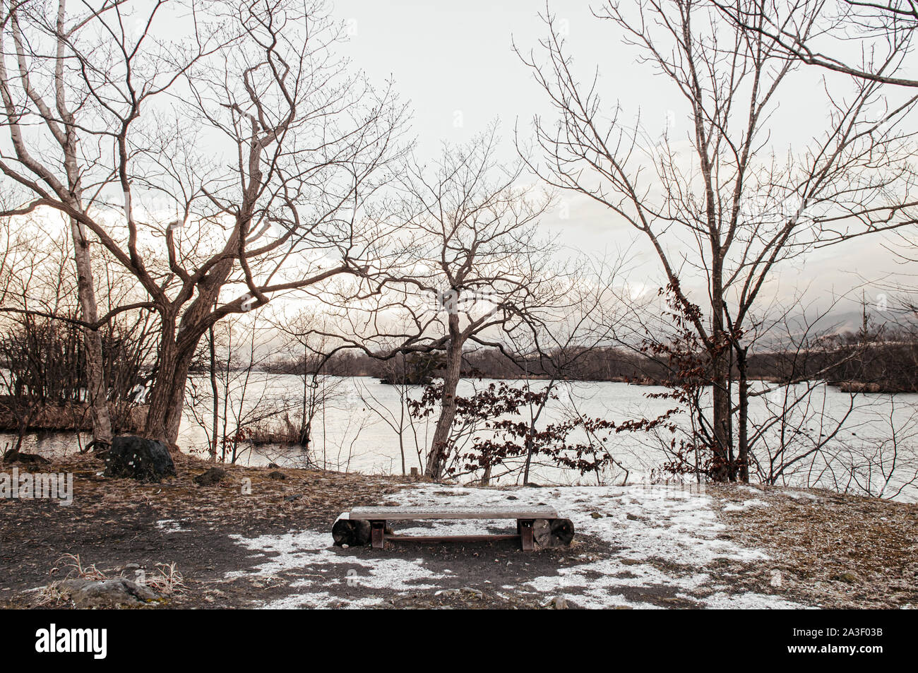 Onuma Koen Quasi -National park nature trail in peaceful cold winter ...