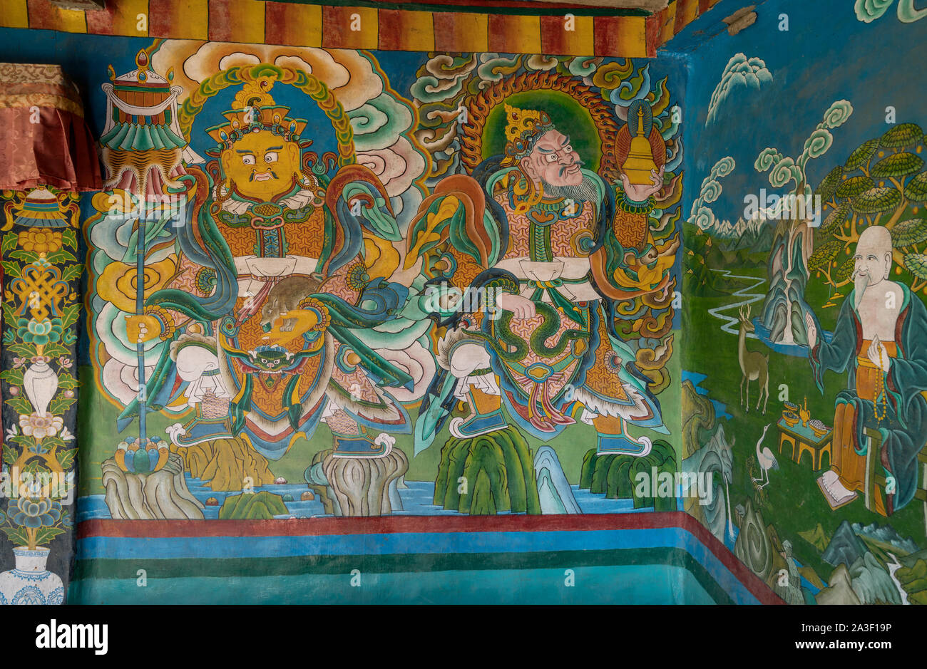 Wall paintings in Jhong Gompa monastery in small village Jhong, Mustang ...