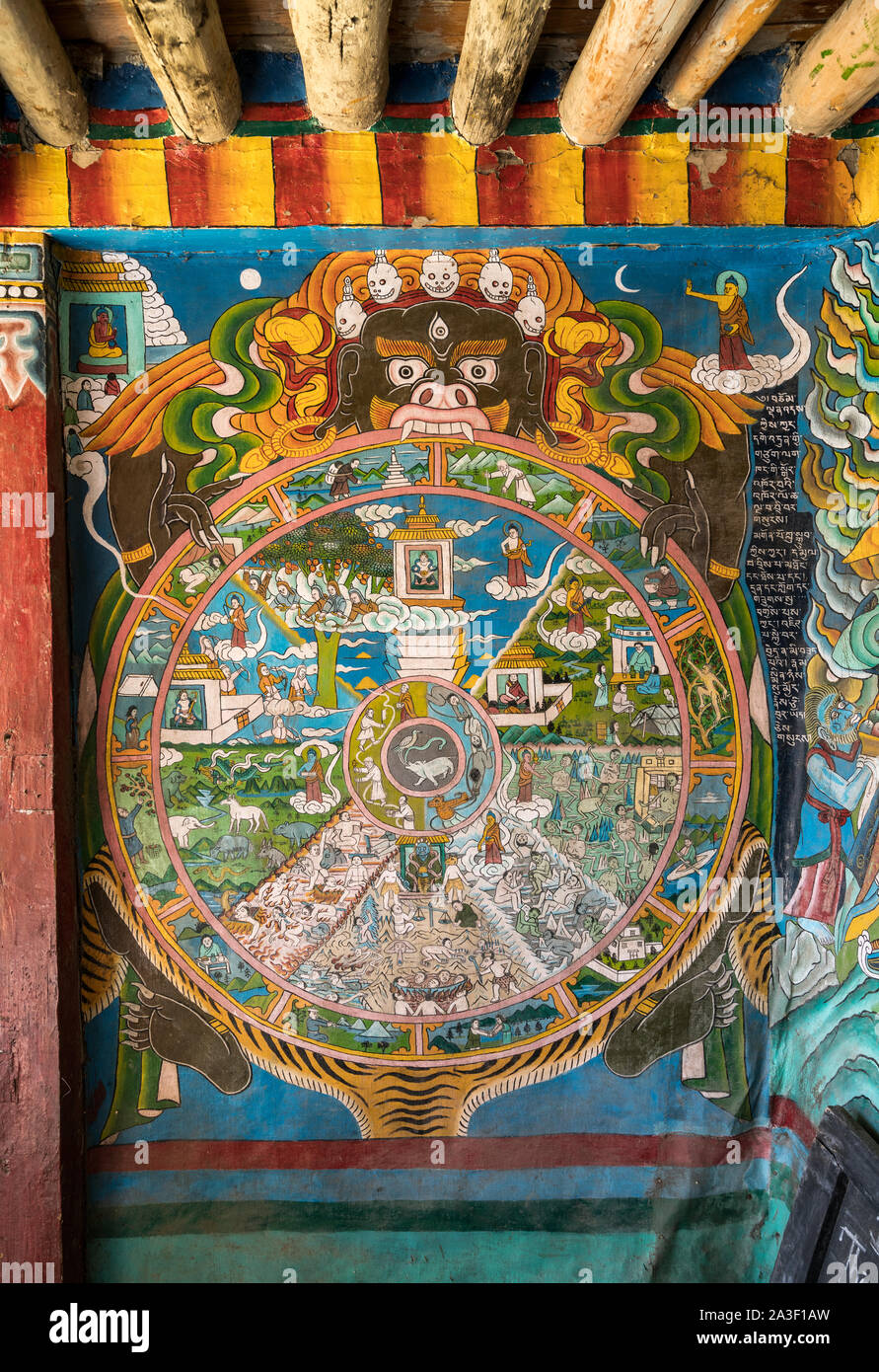 Wall paintings in Jhong Gompa monastery in small village Jhong, Mustang ...