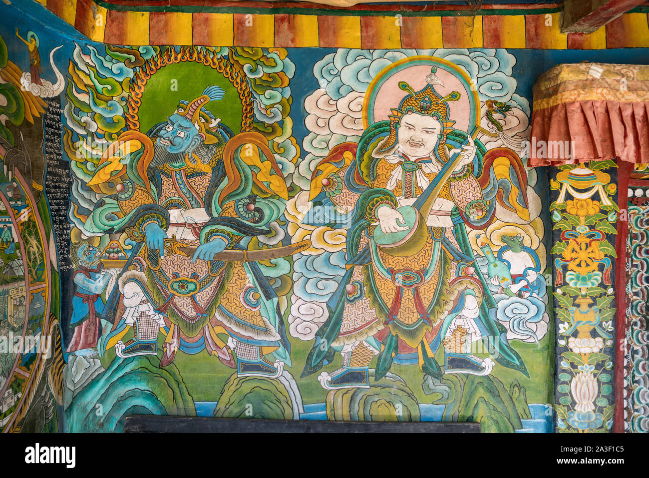 Wall paintings in Jhong Gompa monastery in small village Jhong, Mustang ...